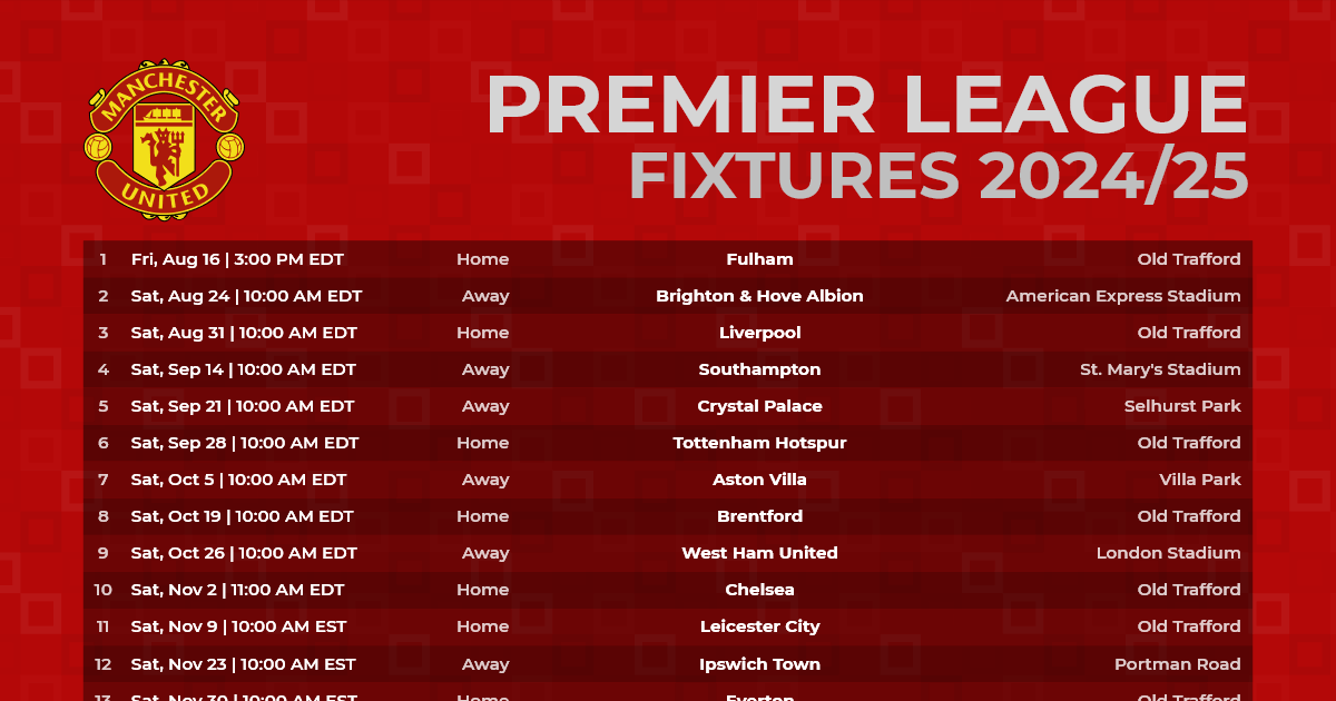 Download Premier League 2024/25 Fixtures for Manchester United | Soccer-Fixtures